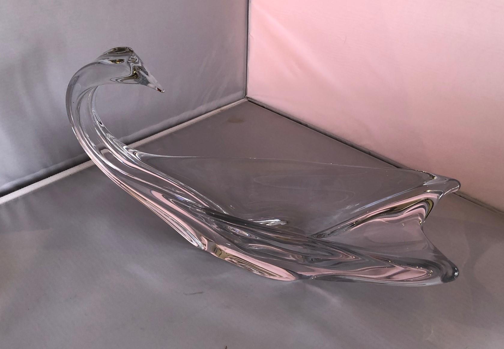 Crystal Swan Bowl Sculpture by Daum France at 1stDibs