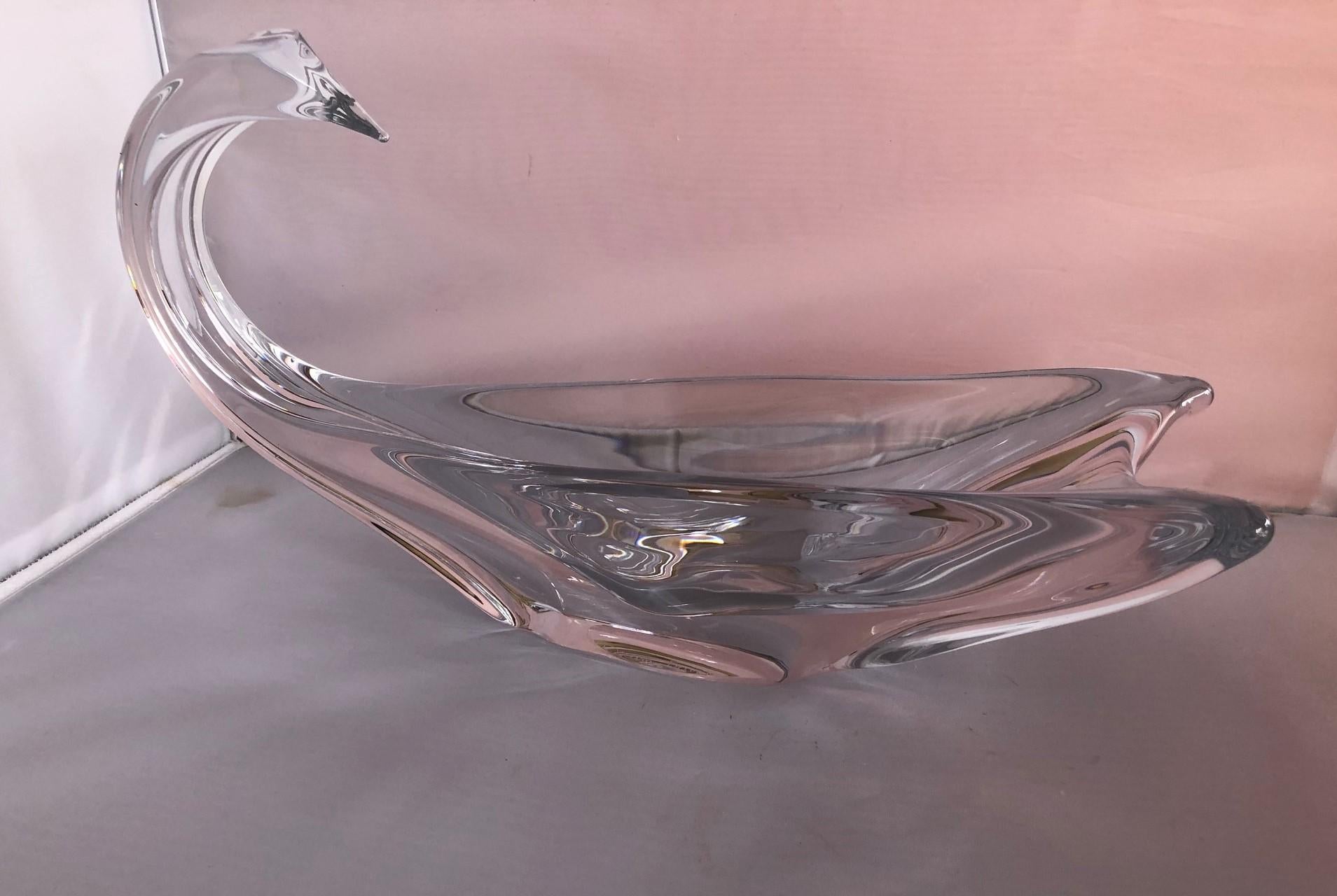 Crystal Swan Bowl Sculpture by Daum France at 1stDibs