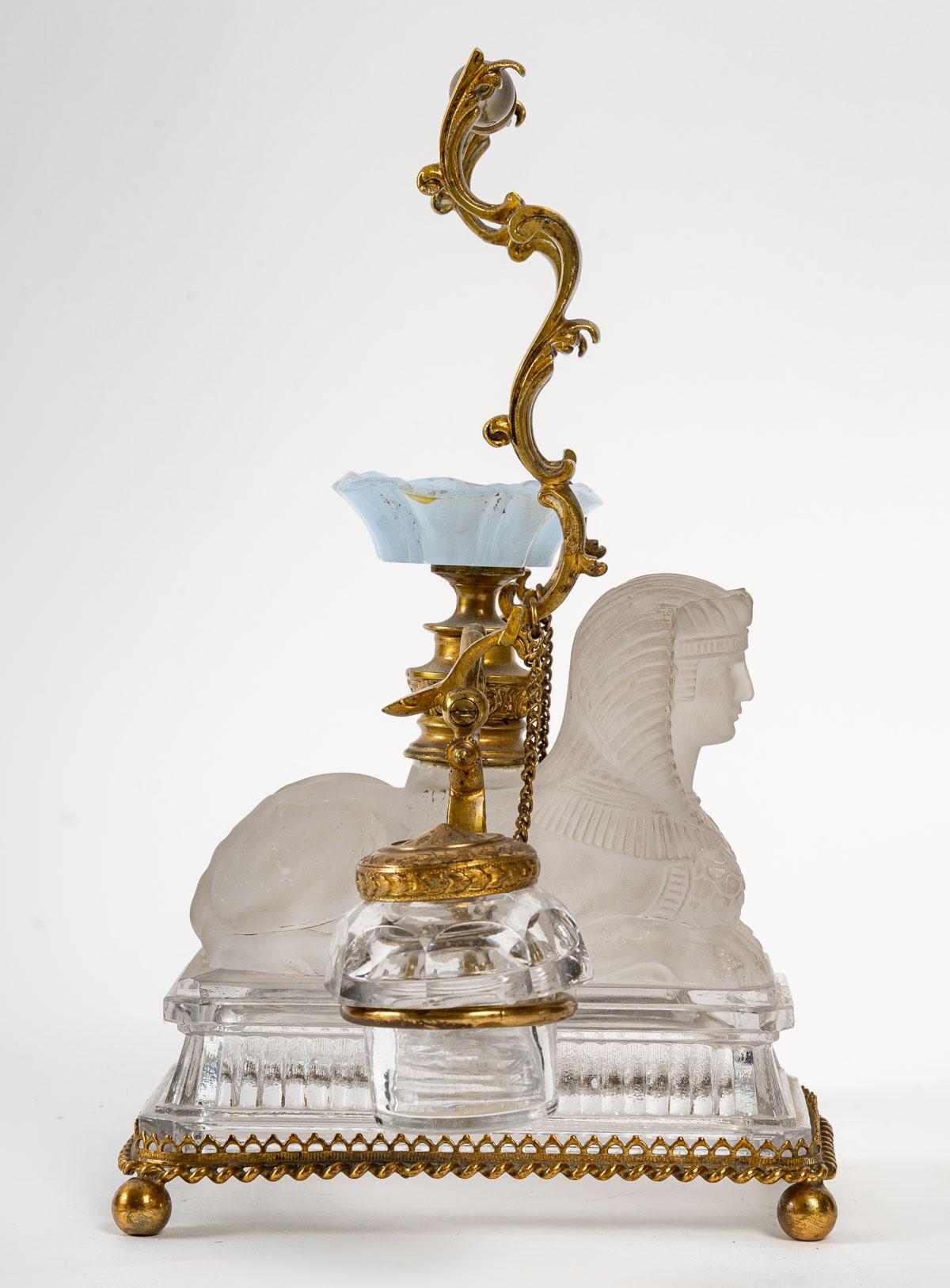 Crystal Table Top with Two Inkwells, 19th Century For Sale at 1stDibs