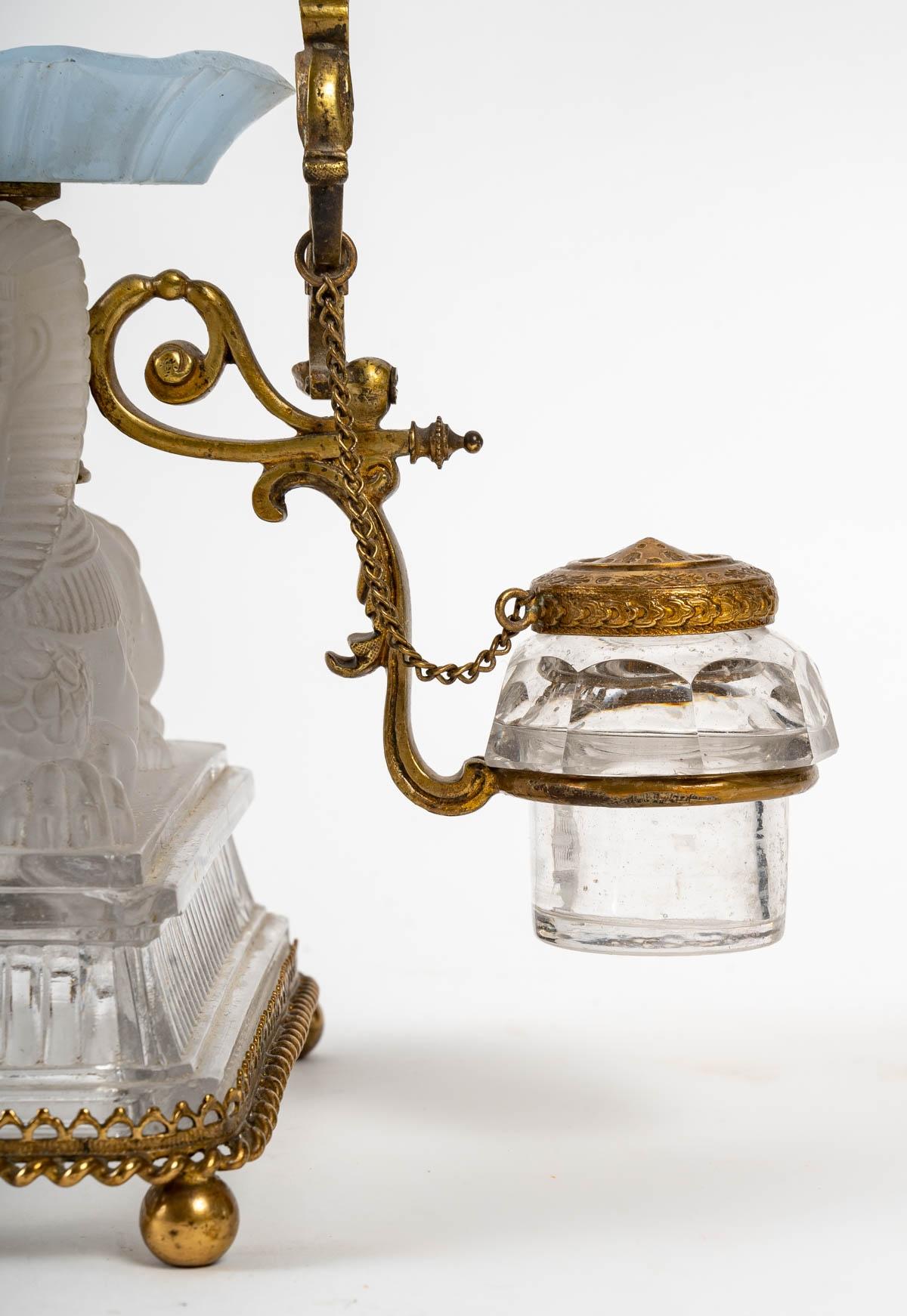Crystal Table Top with Two Inkwells, 19th Century For Sale at 1stDibs