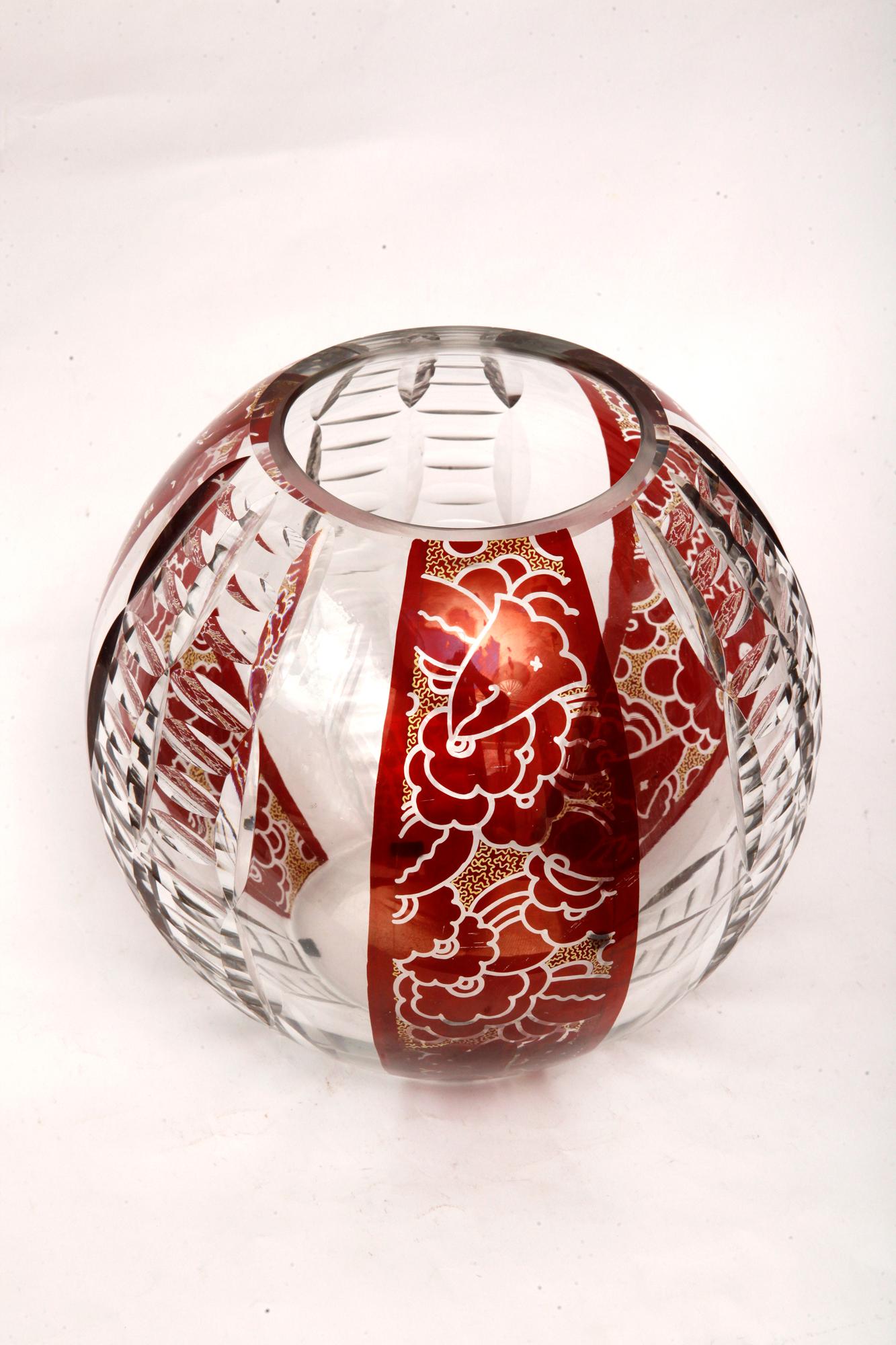 Crystal Vase by Karl Palda, Art Deco, Enameled Bohemian Glass, 1930s ...