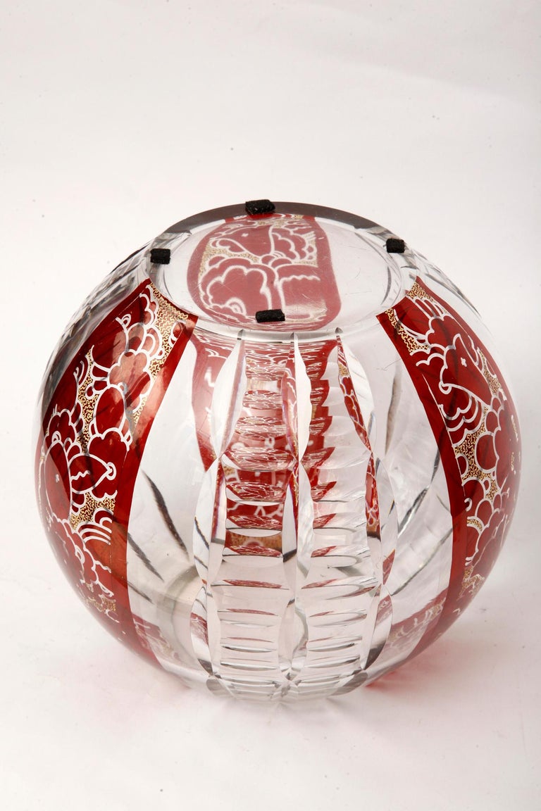 Crystal Vase by Karl Palda, Art Deco, Enameled Bohemian Glass, 1930s ...