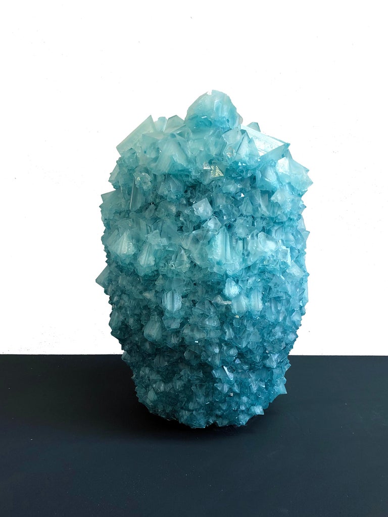 Crystal Vase Ice Blue Large by Isaac Monte at 1stDibs