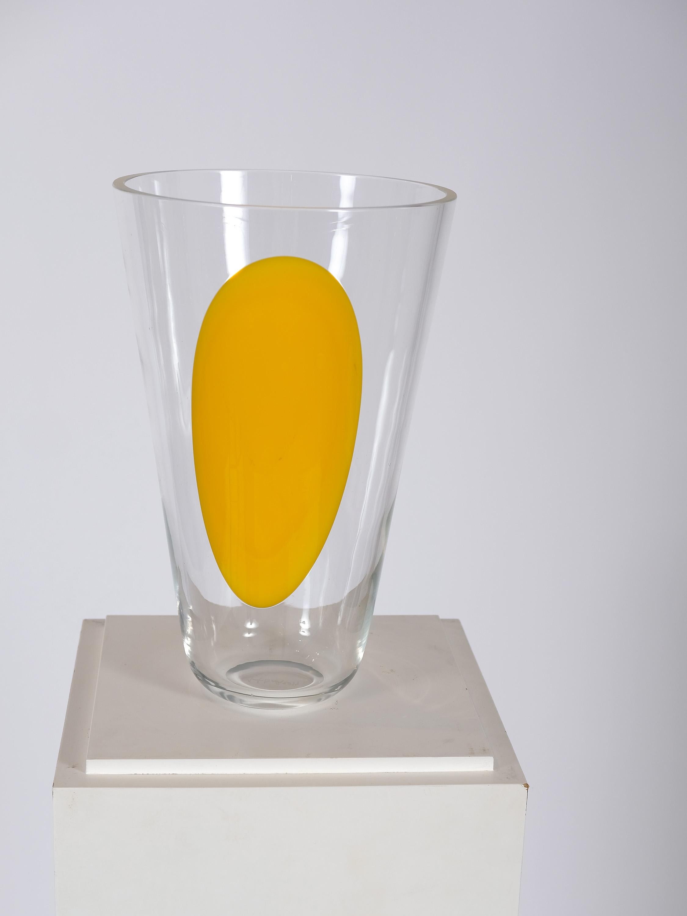 Crystal Vase with Yellow by Czech Artist Jakub Berdyeh for Kubus For ...