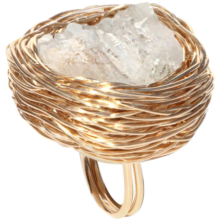 Crystallized Raw Rock Embraced in Gold Statement Cocktail Ring by ...