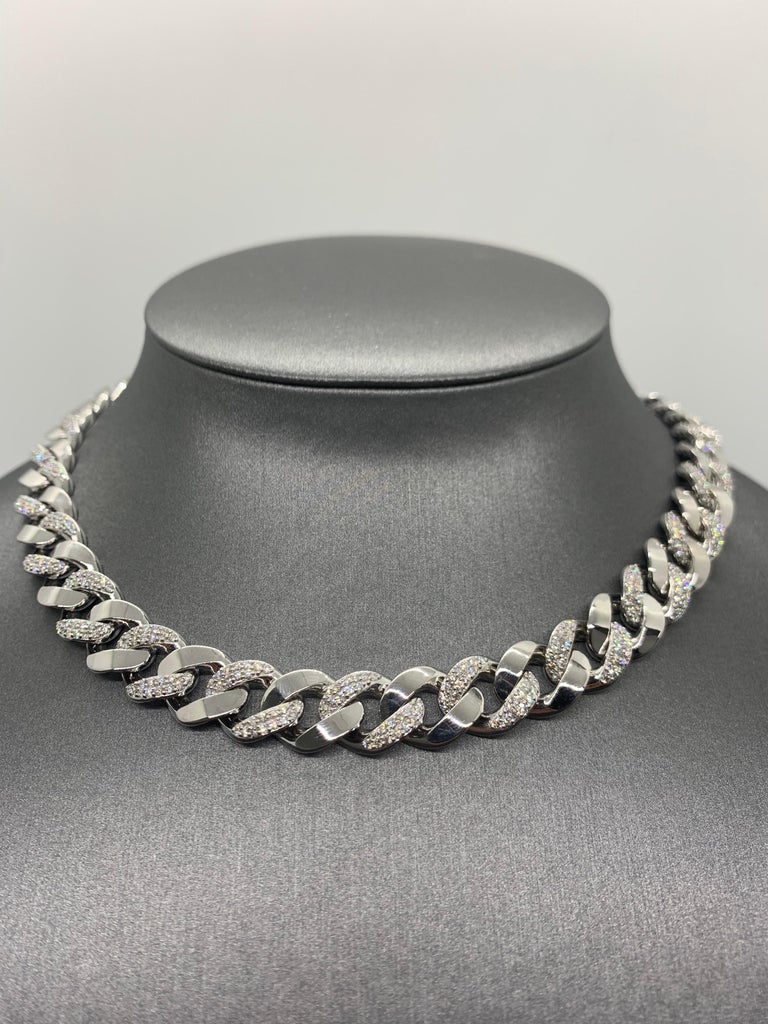 Cuban Chain Diamond Necklace in 18K White Gold For Sale at 1stDibs