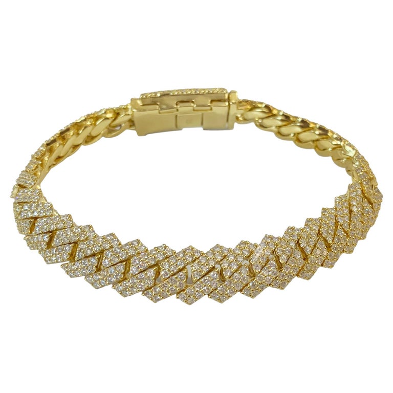 Cuban Link Bracelet in 10k Yellow Gold with Diamonds For Sale at 1stDibs