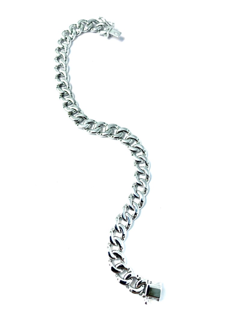 Cuban White 18 Karat Gold Bracelet, Made in Italy For Sale at 1stDibs
