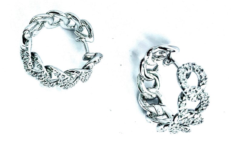 Cuban White Earrings 18 Karat Gold Made in Italy For Sale at 1stDibs