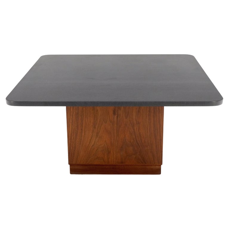 Cube Shape Oiled Walnut Pedestal Base Square Slate Too Coffee Center ...