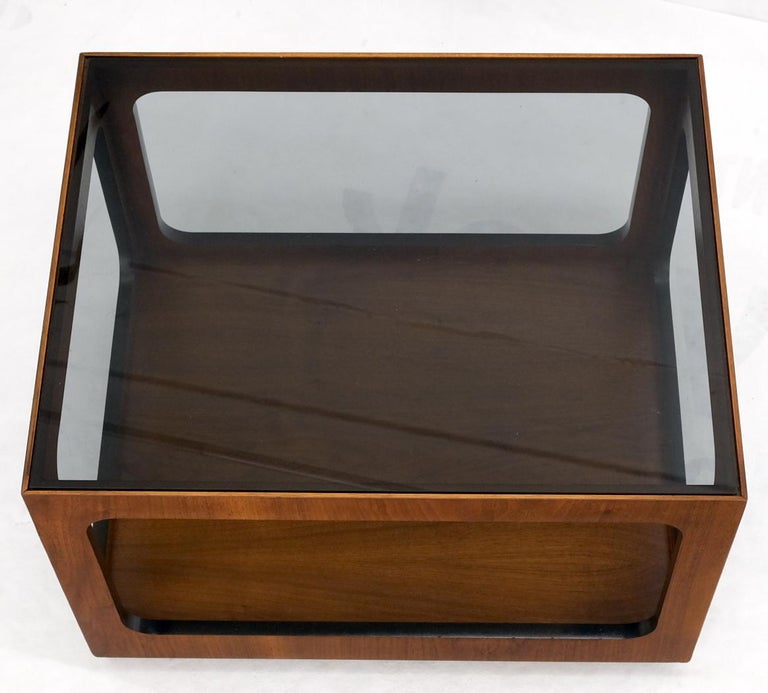 Cube Shape Rectangular Smoked Glass Oiled Walnut Side End Table For ...