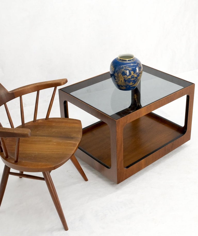 Cube Shape Rectangular Smoked Glass Oiled Walnut Side End Table For ...