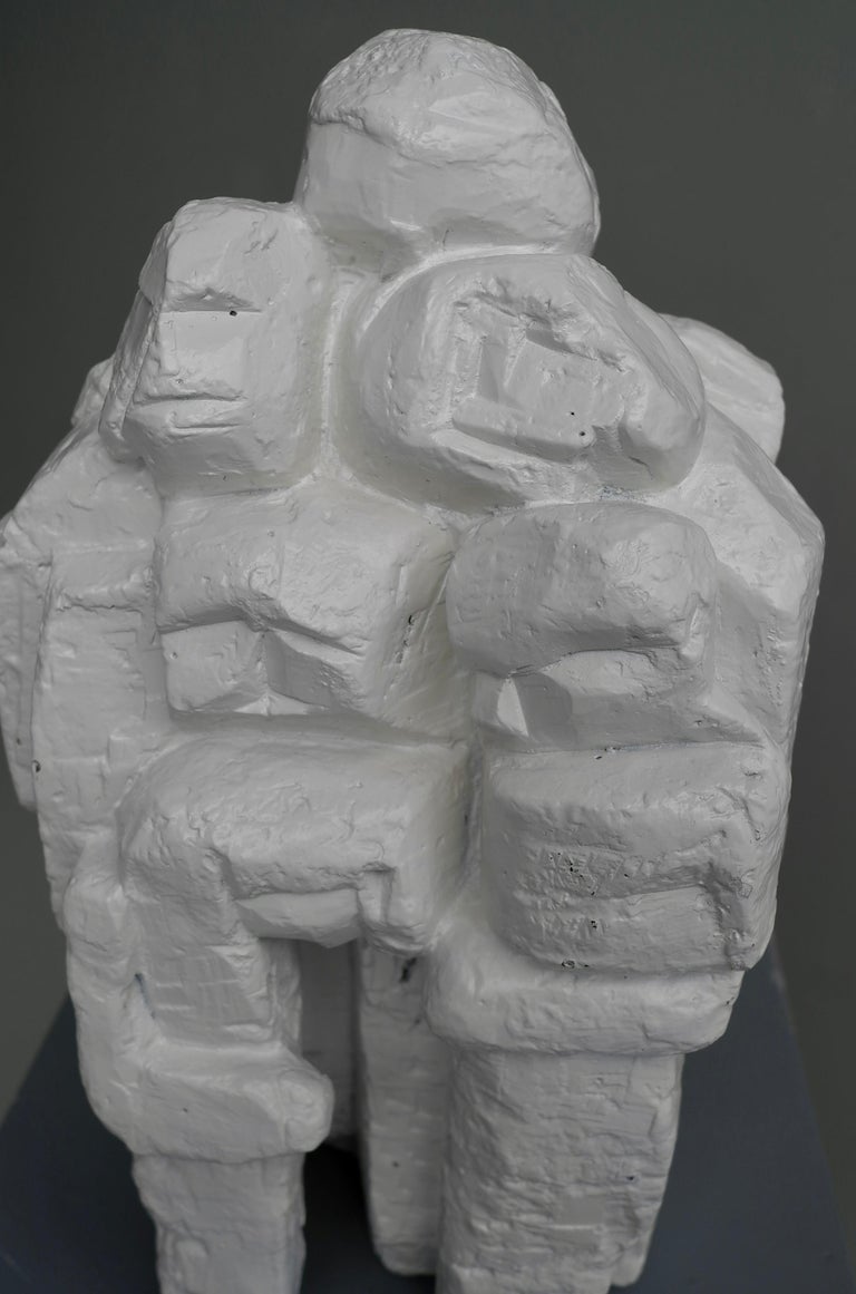 Cubist Decorative White Plaster Sculpture, Group Hug Family, Abstract ...