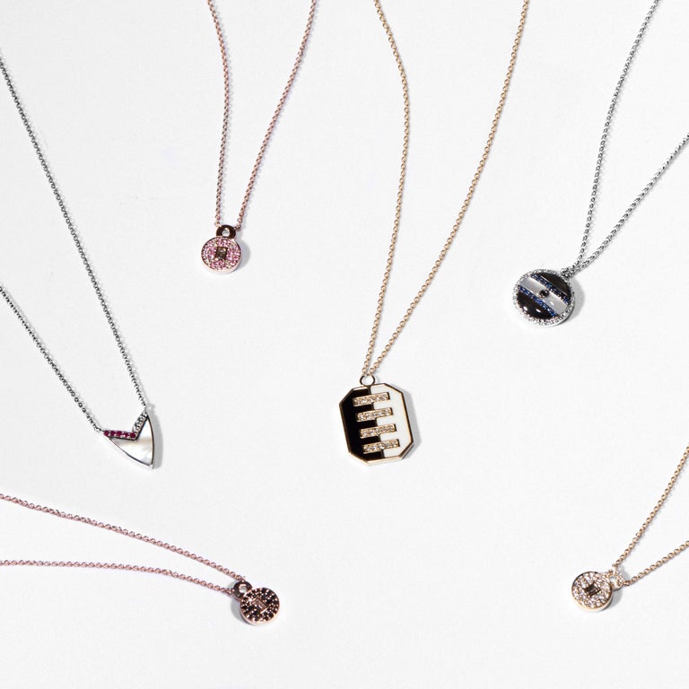 Cubist Heart Necklace with Mother of Pearl and Diamonds in Yellow Gold ...