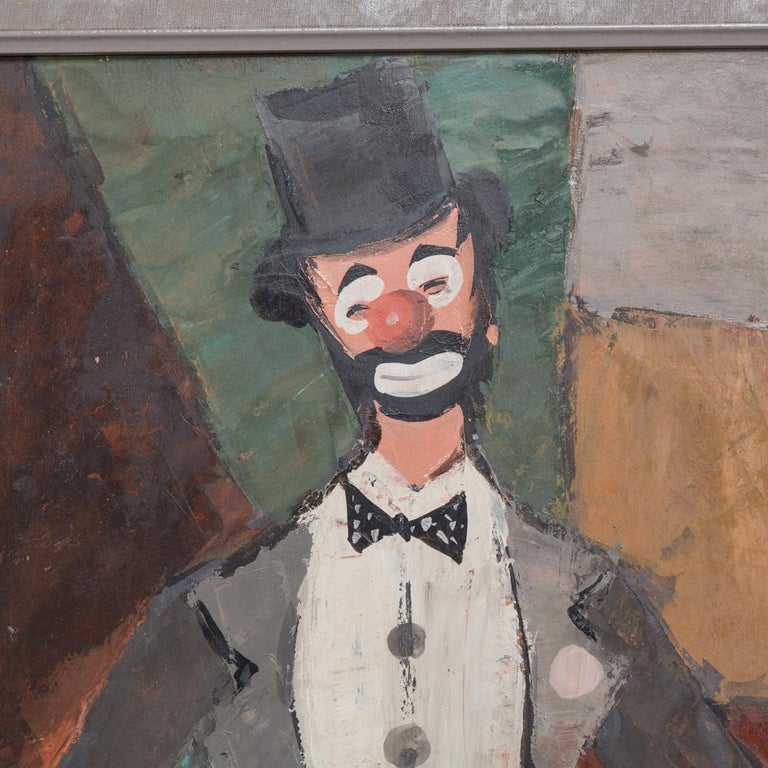 Cubist Inspired Clown Painting by Charles Levier, 1970s For Sale at 1stDibs