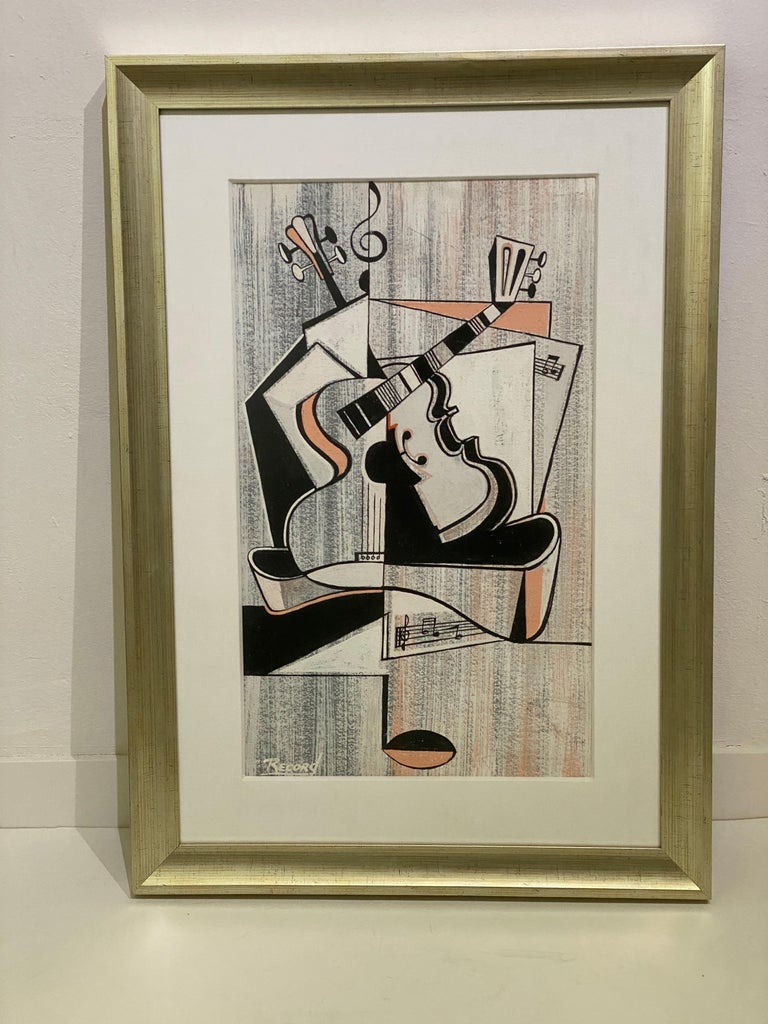 Cubist Pastel Painting by Record For Sale at 1stDibs