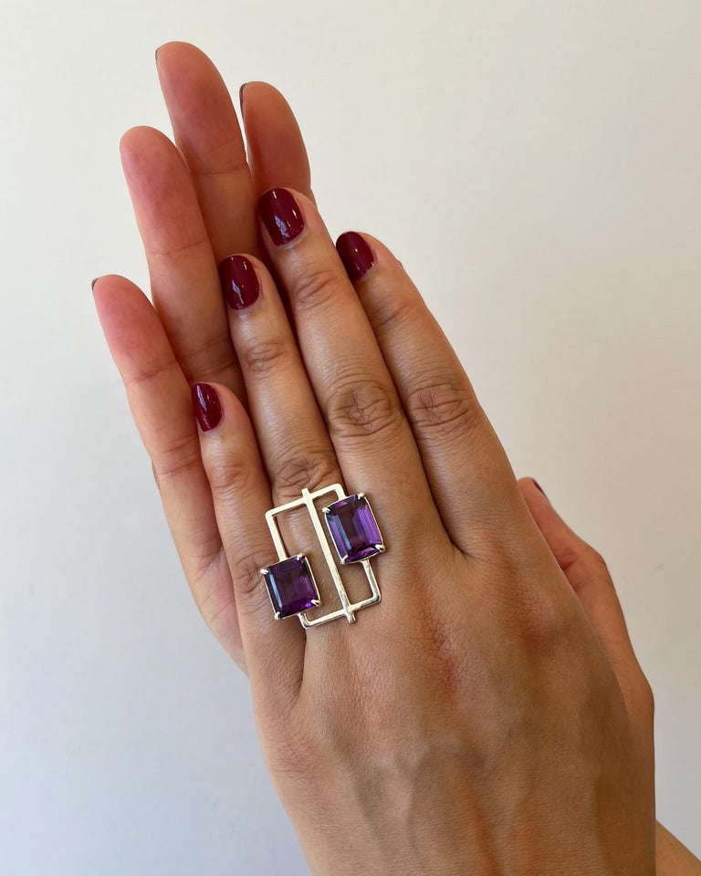 Customizable Cubist Ring in Amethyst and Sterling Silver For Sale at ...