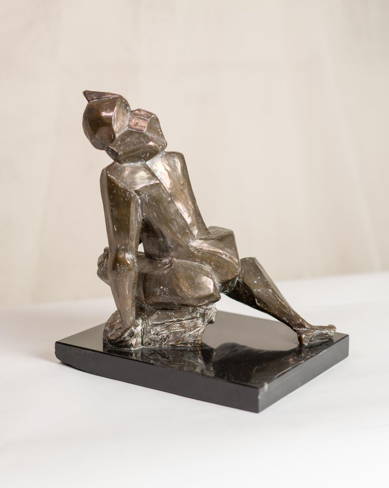 Cubist Style Bronze Sitting Woman by Caroline Newhouse at 1stDibs