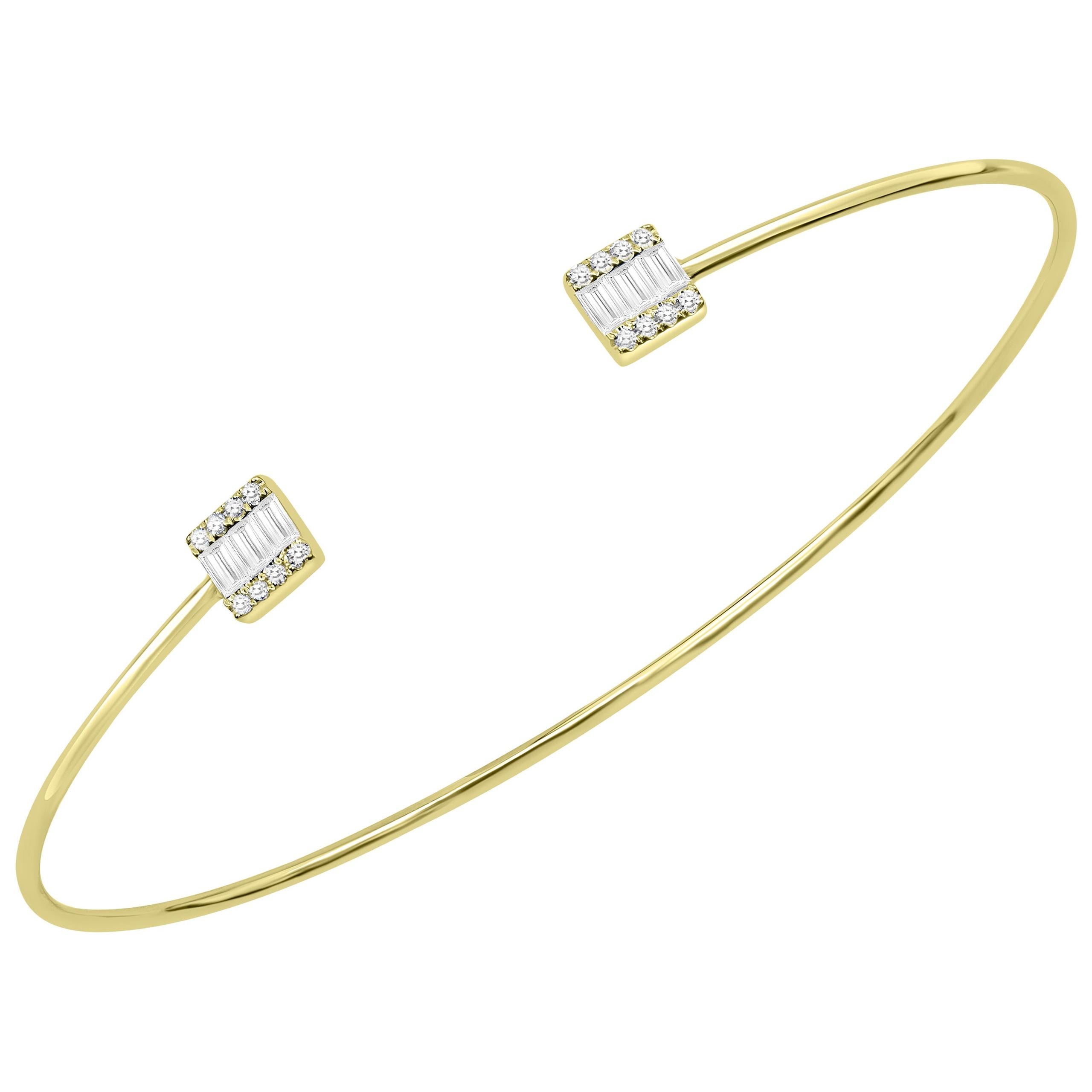 Luxle 0.22 Ct. T.W Round and Baguette Diamond Cuff Bangle in 18k Rose ...