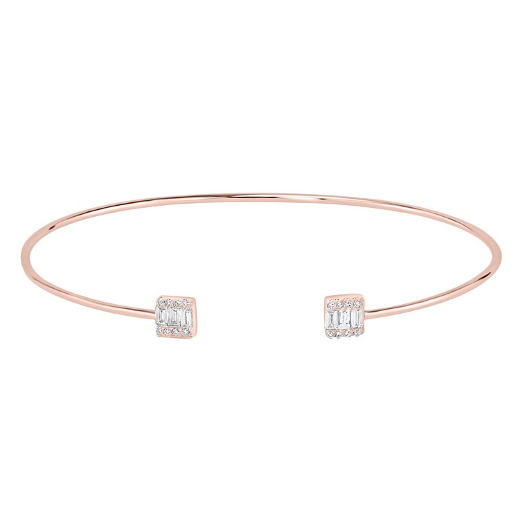 Luxle 0.22 Ct. T.W Round and Baguette Diamond Cuff Bangle in 18k Rose ...