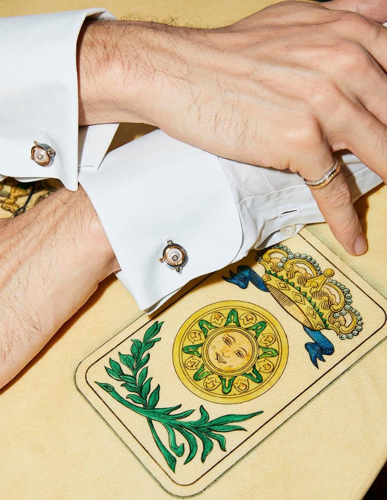 Diamonds Cufflinks set with Akoya Pearls in 18k yellow gold by Elie Top ...