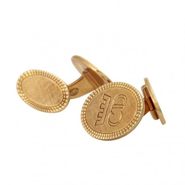 Cufflinks 'Couple', Oval with Engraving "CD" For Sale at 1stDibs