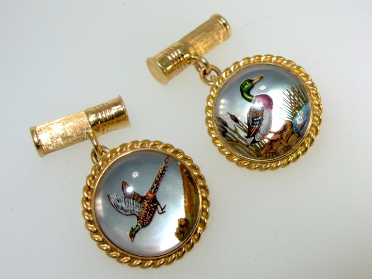 Cufflinks in Gold with a Fine Enamel Hunting and Shot Shell Motif ...