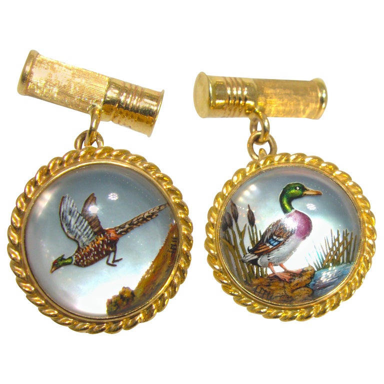 Cufflinks in Gold with a Fine Enamel Hunting and Shot Shell Motif ...