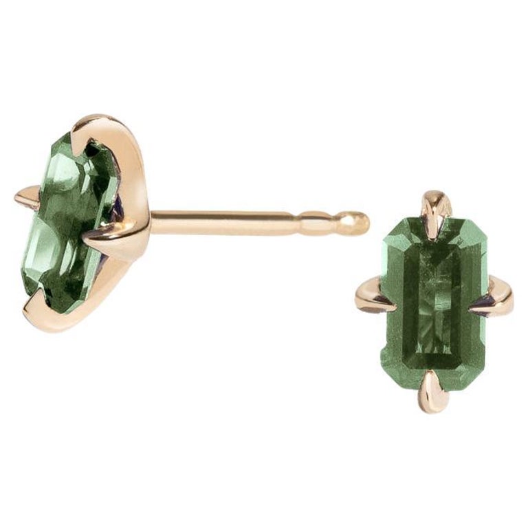 Cultivated Mint Sapphire Emerald-Cut Studs For Sale at 1stDibs
