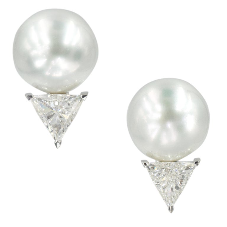 Cultured Pearl and Diamond Ear Clip Earrings at 1stDibs