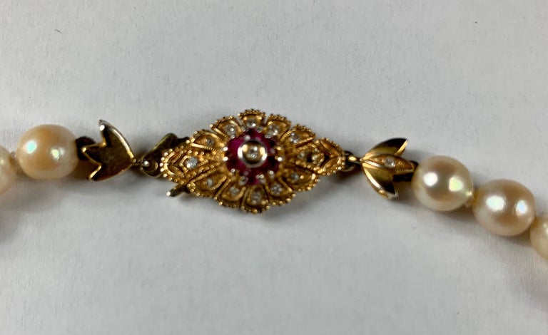 Cultured Pearl Necklace With Diamond Pave Ball For Sale at 1stDibs