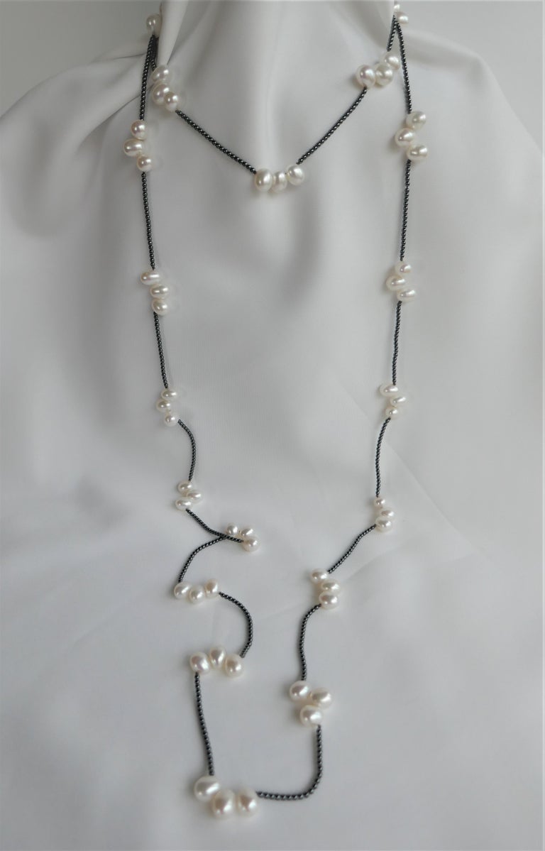 Cultured Pearls Hematite 925 Sterling Silver Gemstone Long Necklace For ...