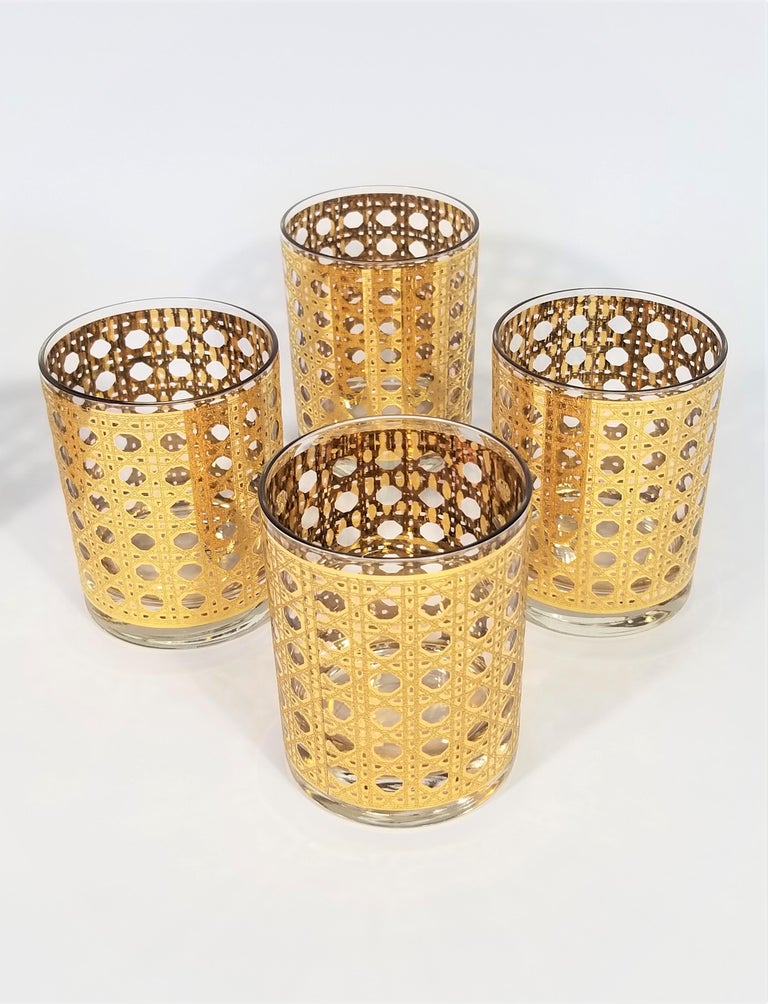 Culver 22-Karat Gold Canella Design Glassware Barware Midcentury Set of ...