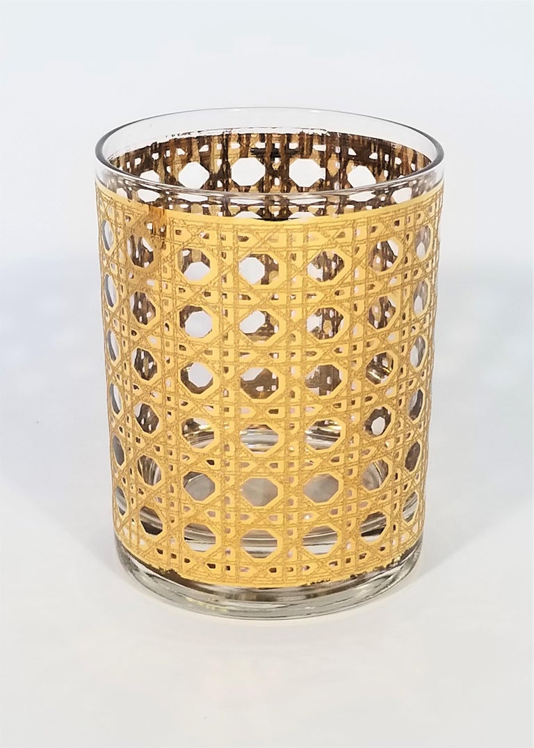 Culver 22-Karat Gold Canella Design Glassware Barware Midcentury Set of ...
