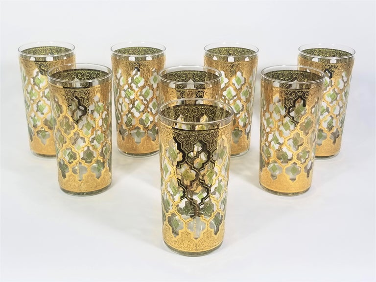 Culver 22k Gold Valencia Glassware Barware 1960s Mid Century Set of 8 ...