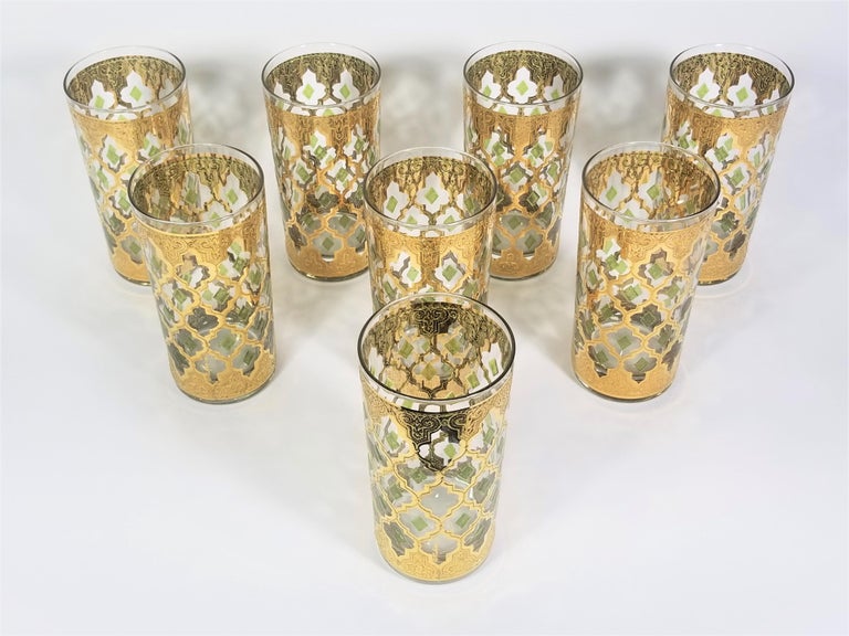 Culver 22k Gold Valencia Glassware Barware 1960s Mid Century Set of 8 ...