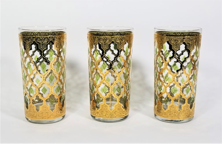 Culver 22k Gold Valencia Glassware Barware 1960s Mid Century Set of 8 ...