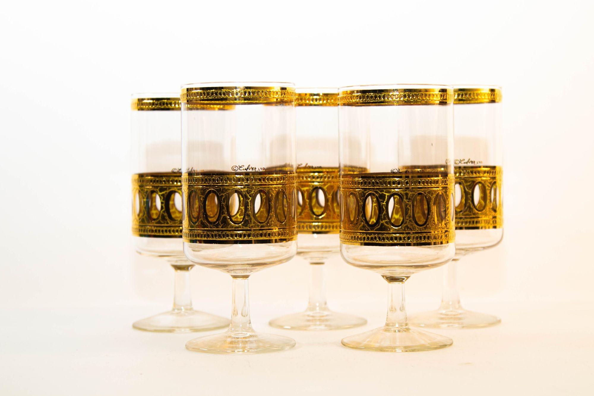 Culver Antigua Pattern 22 K Gold Barware Glasses Set of 5 Vintage from ...