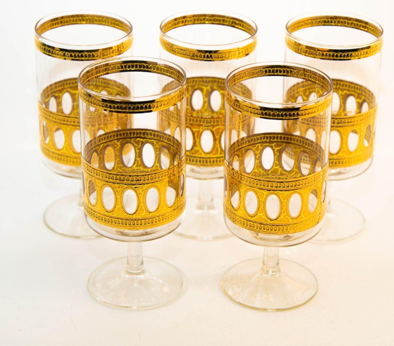 Culver Antigua Pattern 22 K Gold Barware Glasses Set of 5 Vintage from ...