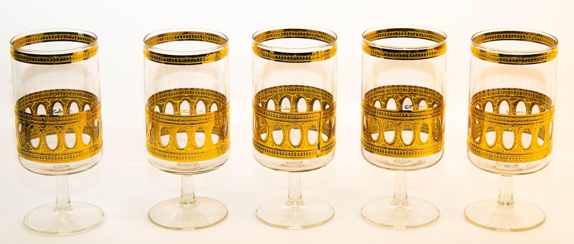 Culver Ltd Antigua Pattern 22 K Gold Barware Glasses Set of 5 Vintage ...