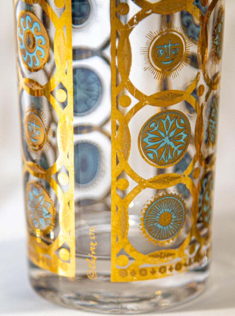 Culver Ltd 22k Gold and Turquoise Signed Glassware Barware Set of 7 ...