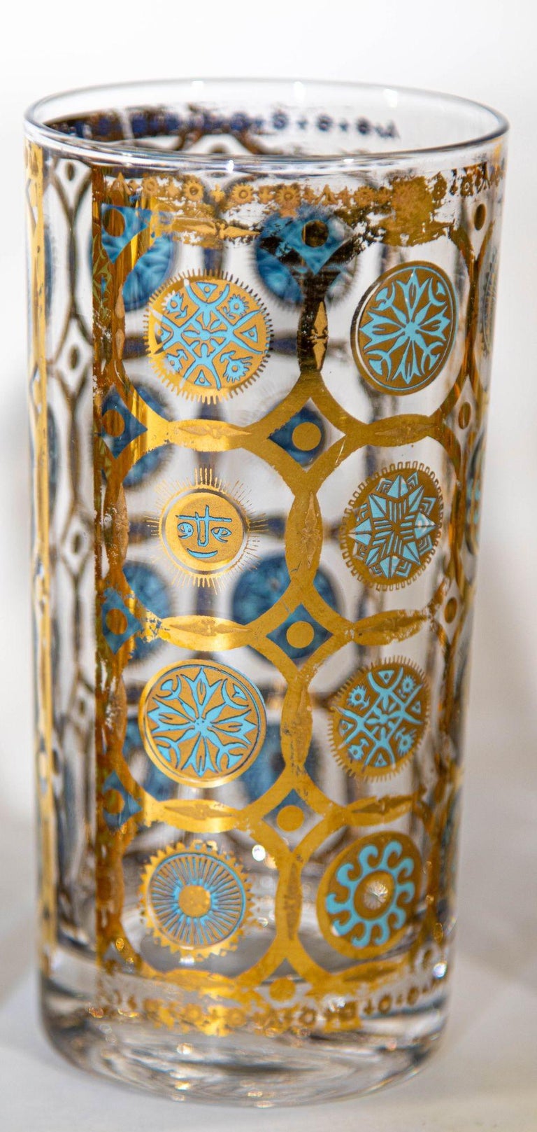 Culver Ltd 22k Gold and Turquoise Signed Glassware Barware Set of 7 ...