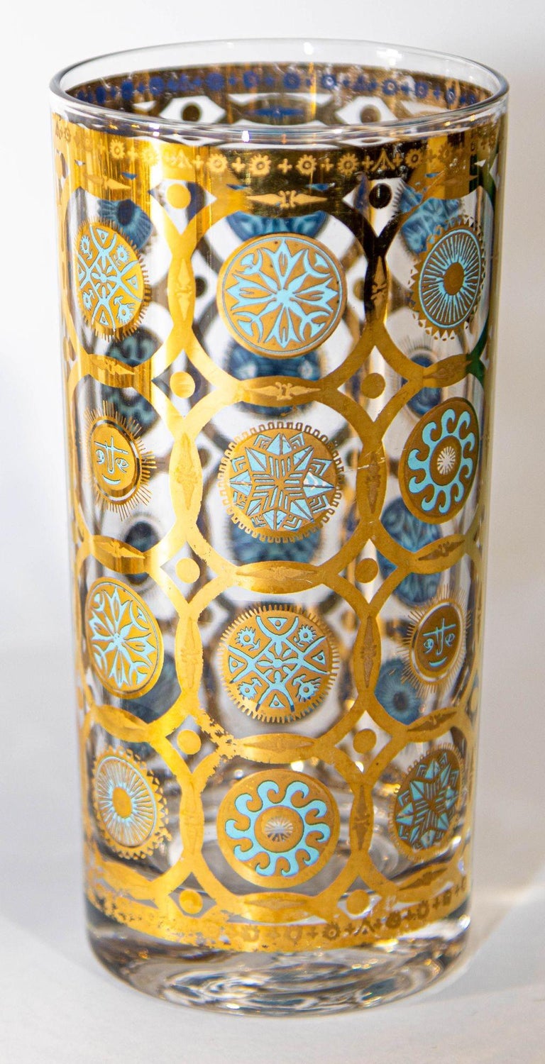 Culver Ltd 22k Gold and Turquoise Signed Glassware Barware Set of 7 ...