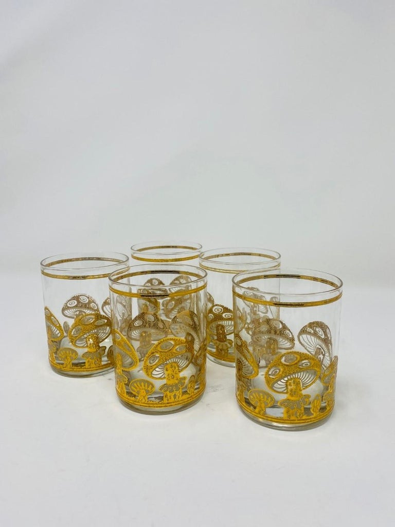 Culver Ltd 22k Gold Mushroom Glasses - Set of 5 For Sale at 1stDibs