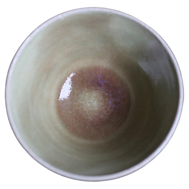 Cup in White Clay with Pastel Green + Sheer Glaze For Sale at 1stDibs