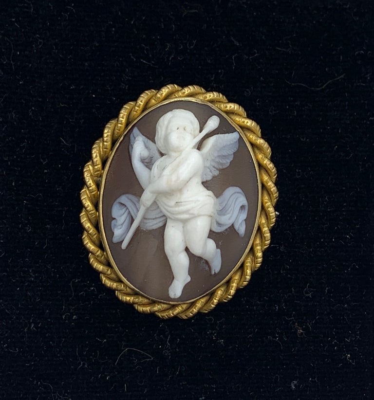 Cupid Cherub Eros Angel Cameo Brooch Victorian 18 Karat Gold High ...