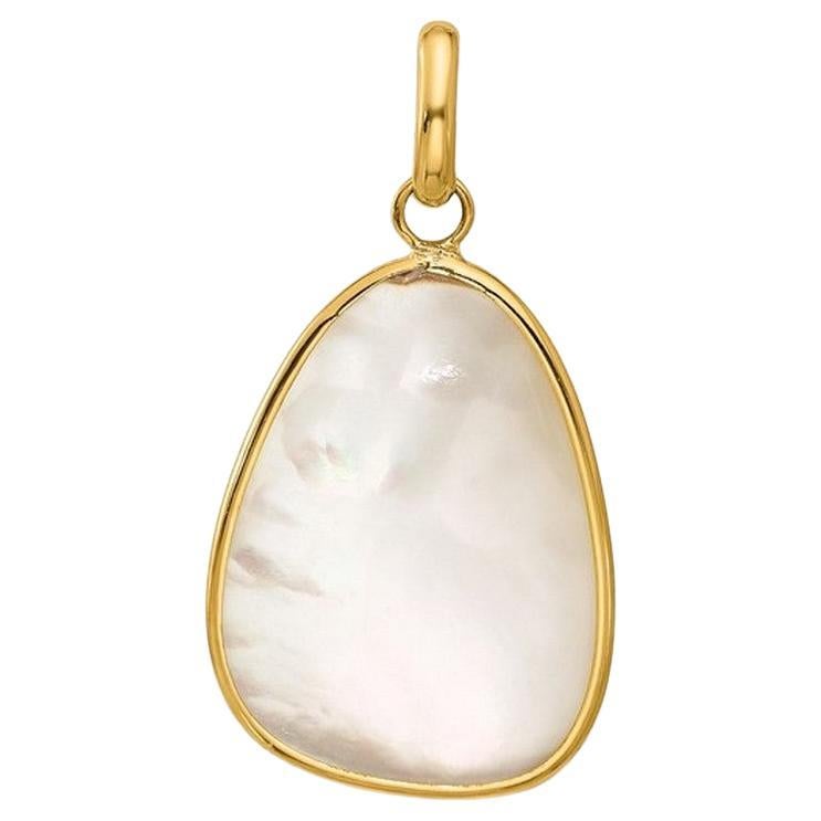 Curata 14k Yellow Gold Abstract Modern White Mother of Pearl Pendant ...