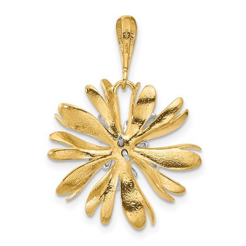 Curata 14k Yellow Gold Textured Diamond Abstract Flower Pendant For ...