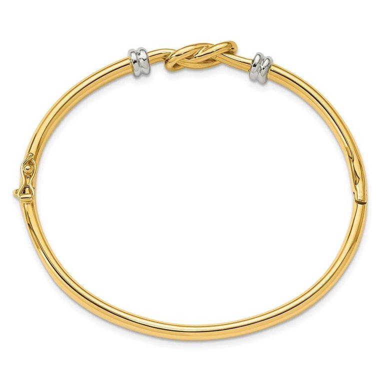 Curata Italian 14k Two Tone Gold Love Knot Hinged Stackable Bangle Bracelet For Sale at 1stDibs