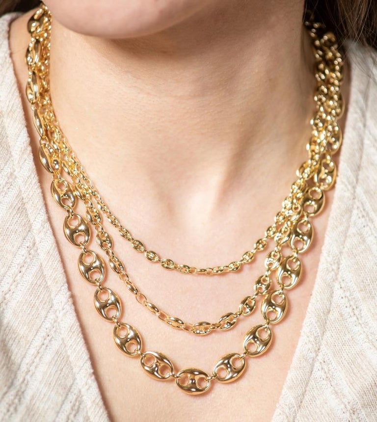 Curata Italian 14k Yellow Gold Chunky Puffed Mariner Statement Necklace ...